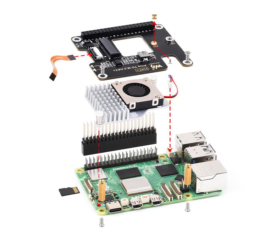 PCIe M.2 M-Key HAT+ for Raspberry Pi 5