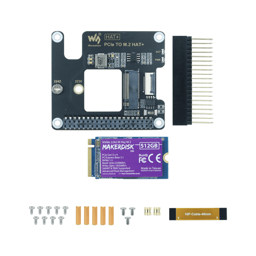 PCIe M.2 M-Key HAT+ for Raspberry Pi 5