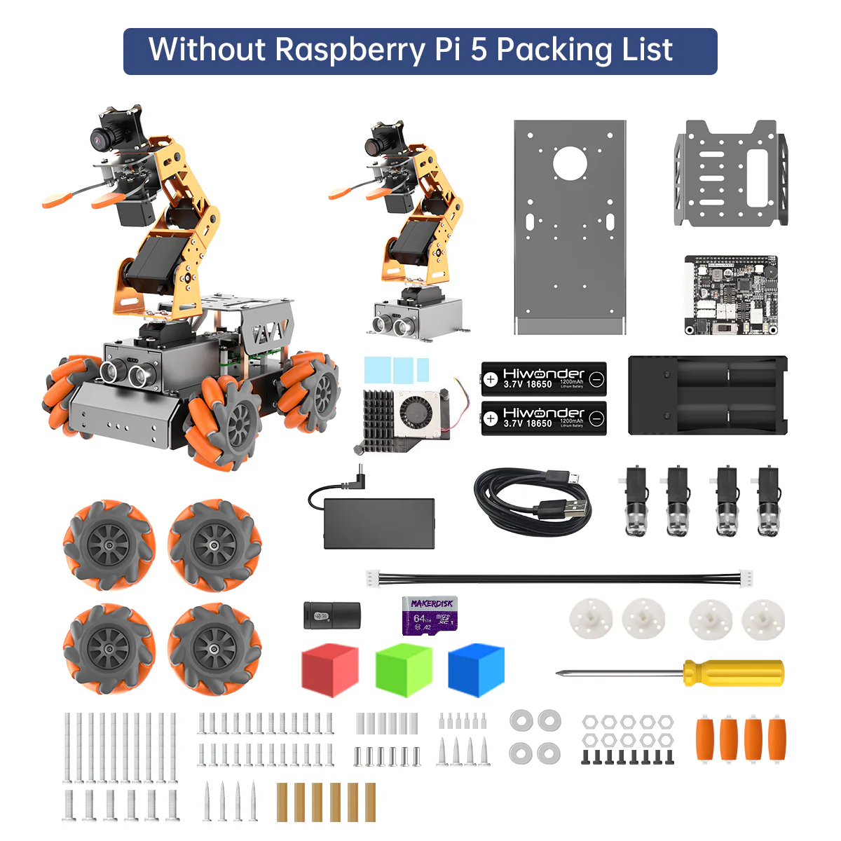 MasterPi AI Vision Robot Arm with Mecanum Wheels Car For Raspberry Pi 5