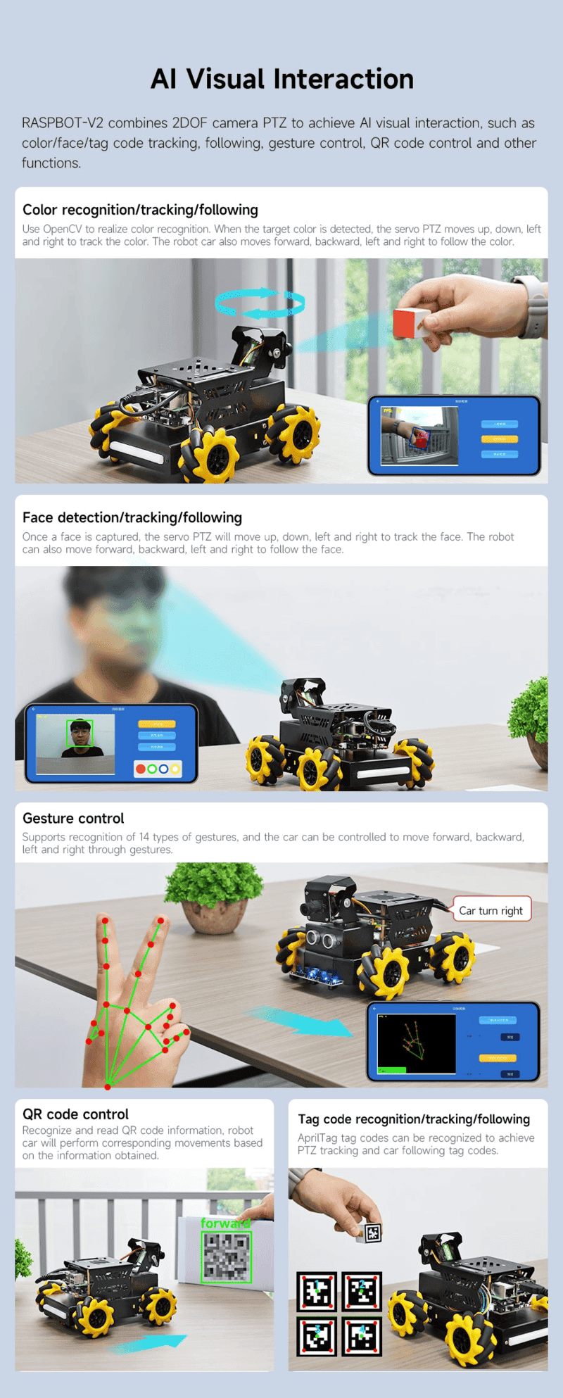 Raspbot V2 AI Vision Robot Car for Raspberry Pi 5