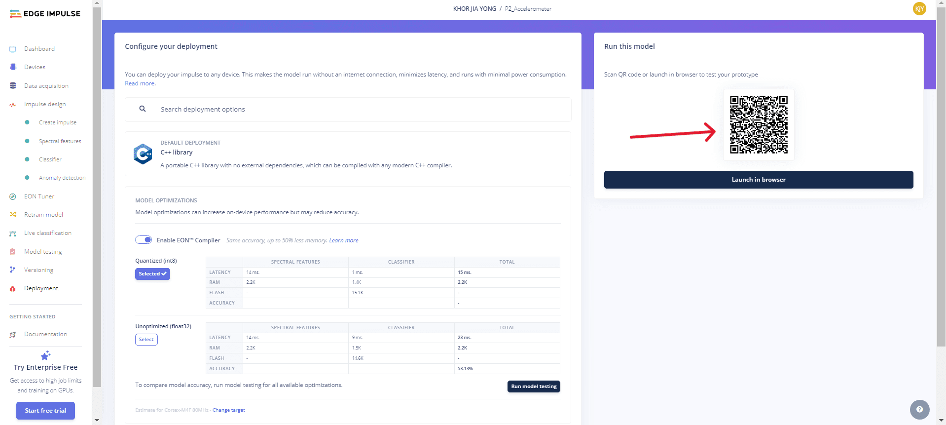 Edge Impulse with Mobile Phone Application Using Accelerometer