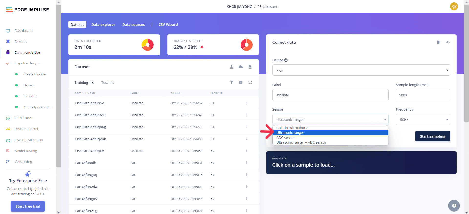 Edge Impulse with Raspberry Pi Pico Application Using Ultrasonic Sensor