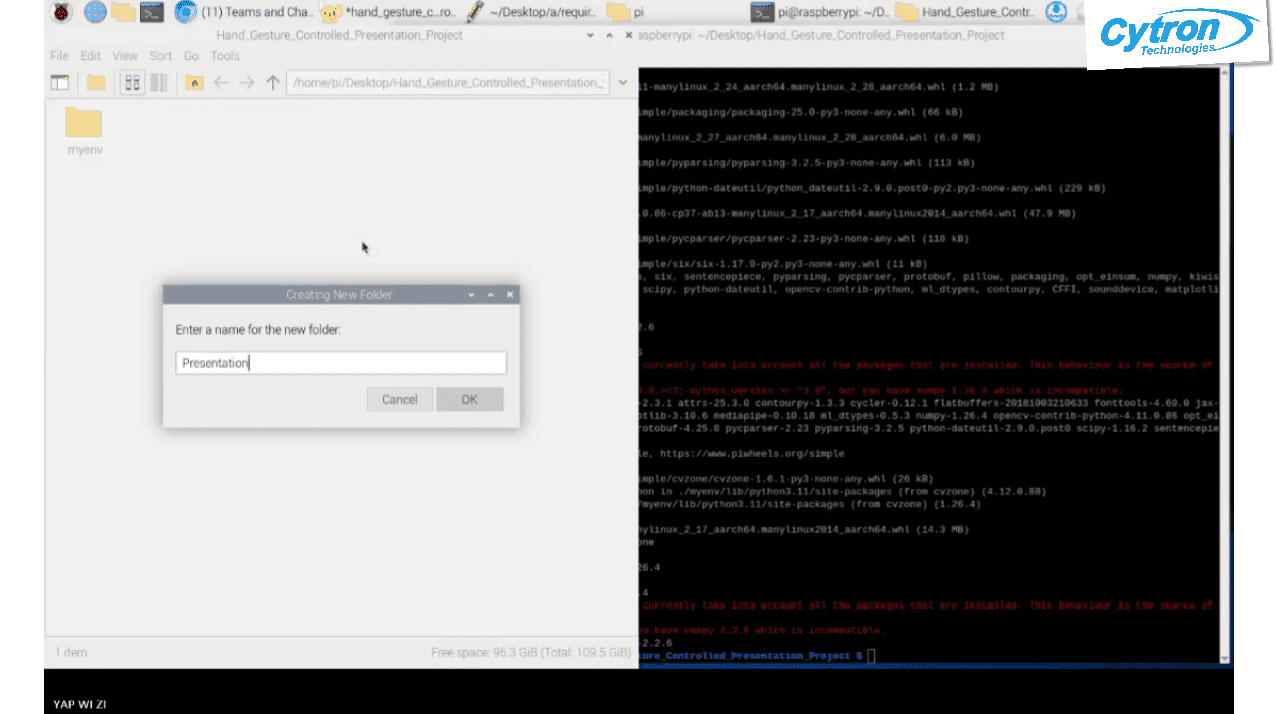 Hand Gesture Controlled Presentation using Raspberry Pi, OpenCV & MediaPipe