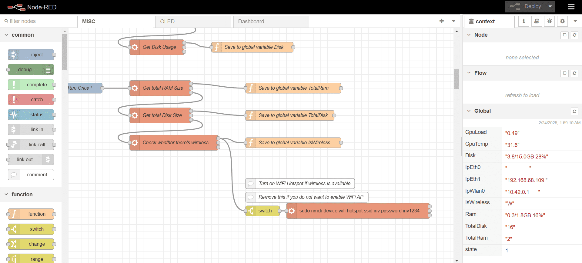 IRIV PiControl - Activating Access Point Mode with Node-RED