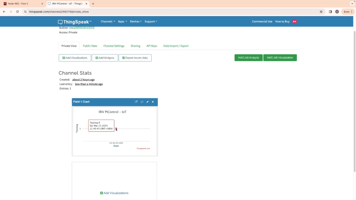 IRIV PiControl - Node-RED IoT Monitor using Thingspeak IRIV PiControl - Node-RED IoT Monitor using Thingspeak