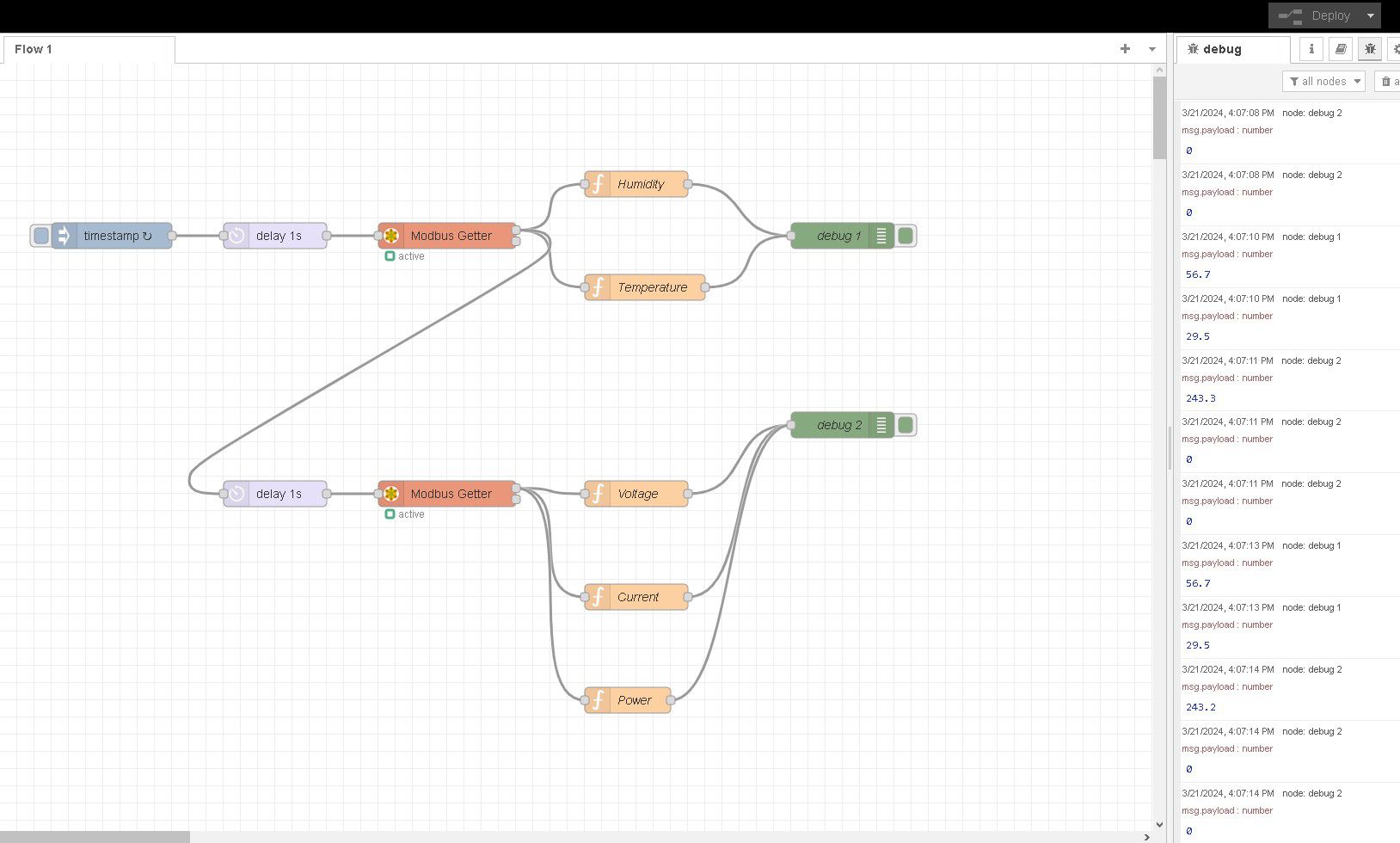 IRIV PiControl - Node-RED Modbus RTU - Multiple RS485 Sensors (Daisy Chained)