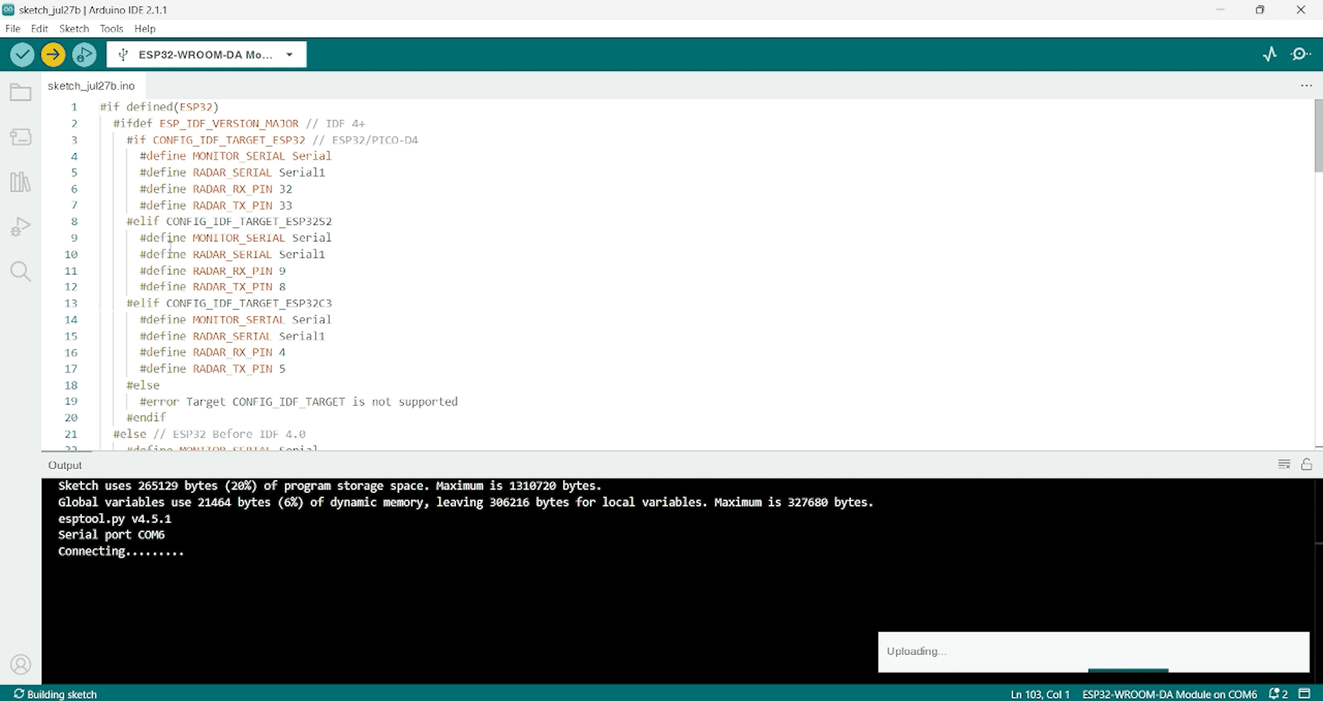 Interfacing The Ld2410b Human Presence Status Sensor Using Esp32