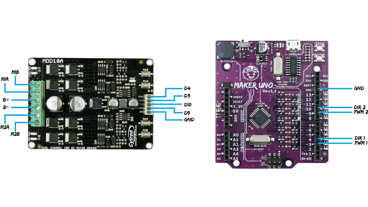 Using MDD10A Motor Driver with Maker UNO to Control DC Motors