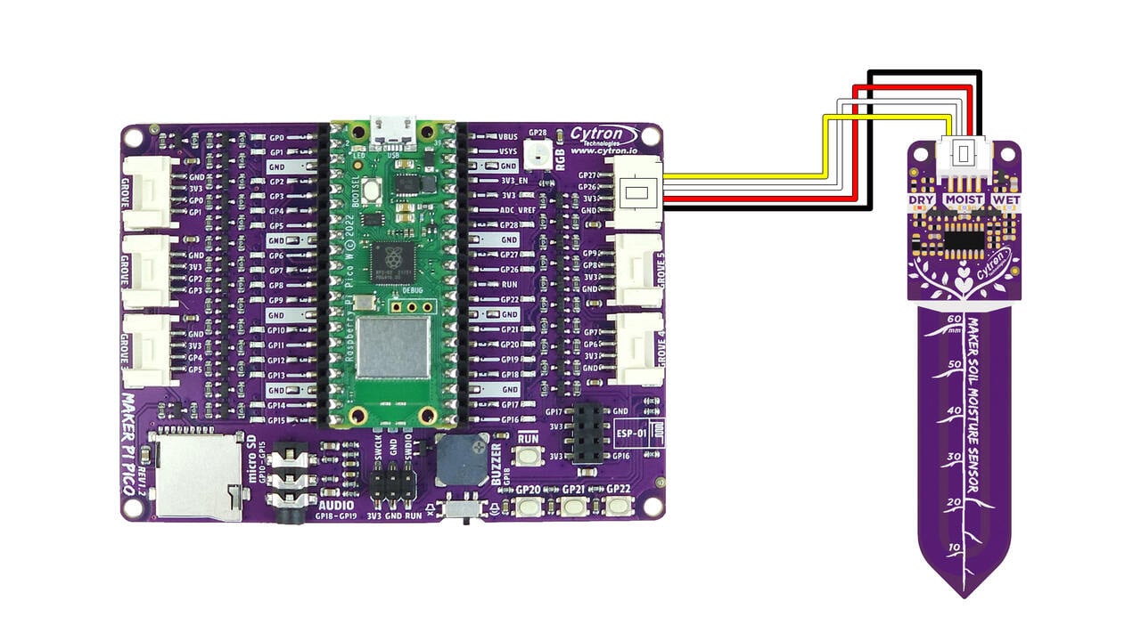 Monitor Your Plants with Maker Pi Pico and A Soil Moisture Sensor