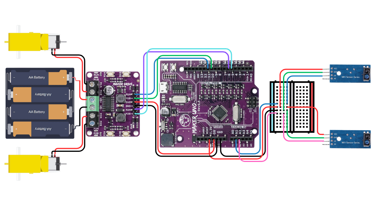 Robo Base Mini Line Following Robot with Maker UNO and Maker Drive