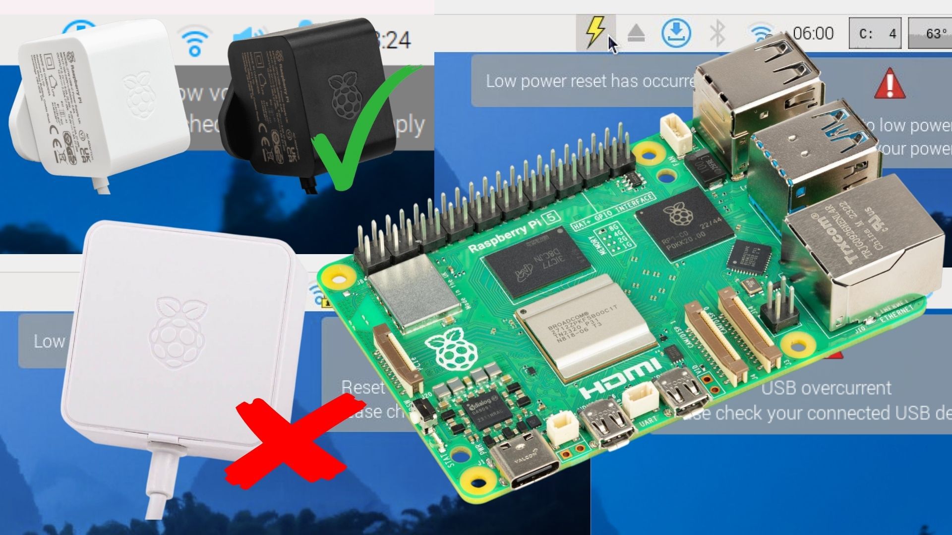 Why shouldn't we use the Raspberry Pi 4 power adapter with the Raspberry Pi 5?